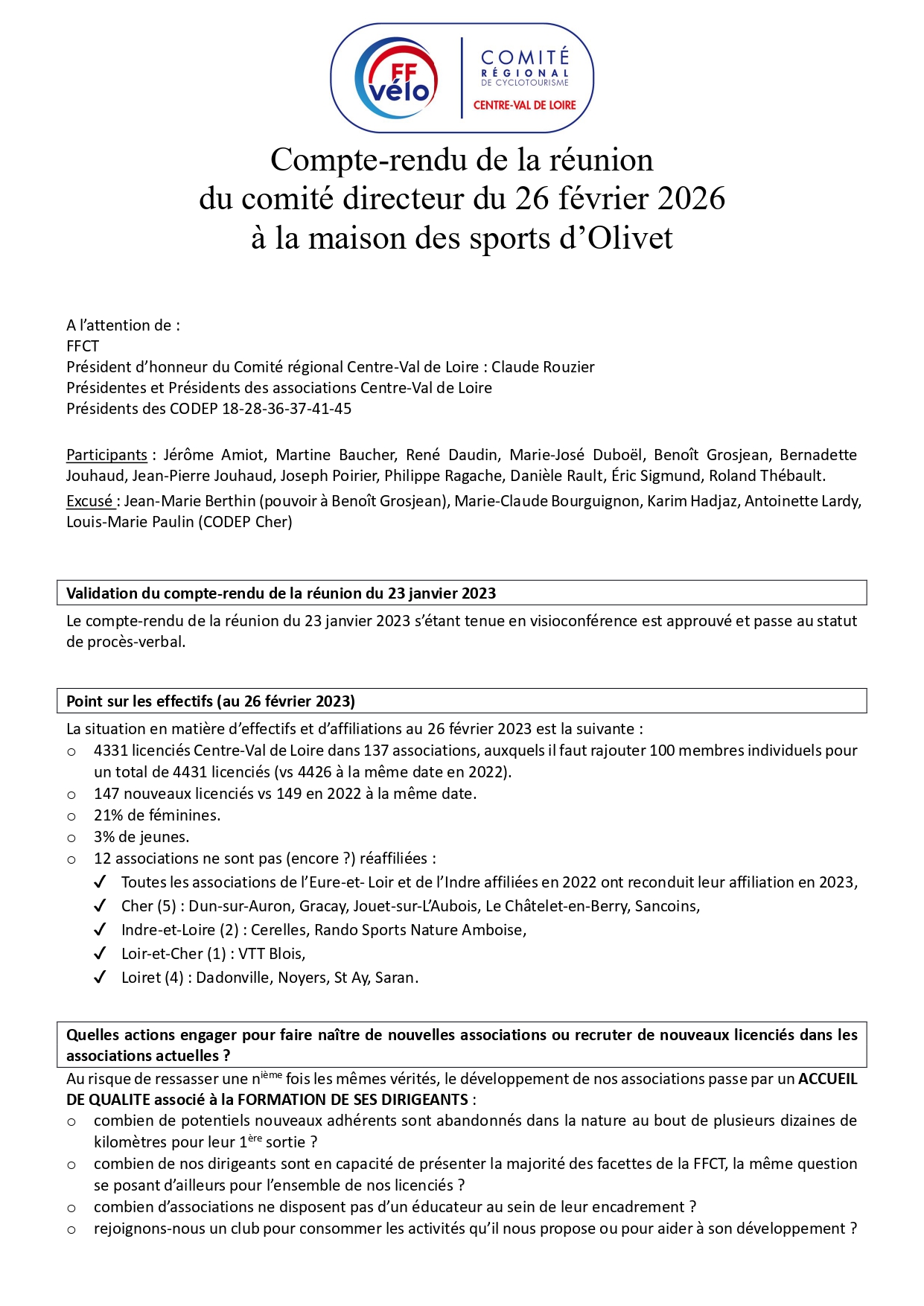 Compte-rendu de la réunion du comité directeur du 26 février 2026 ...