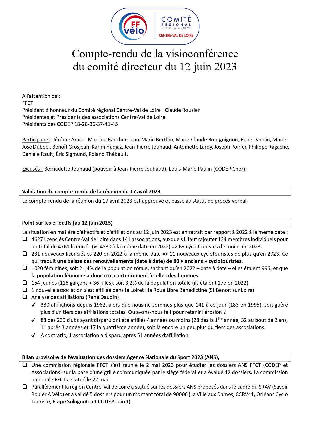 Compte rendu de la réunion CoReg du Comité Directeur du 12 juin 2023 ...